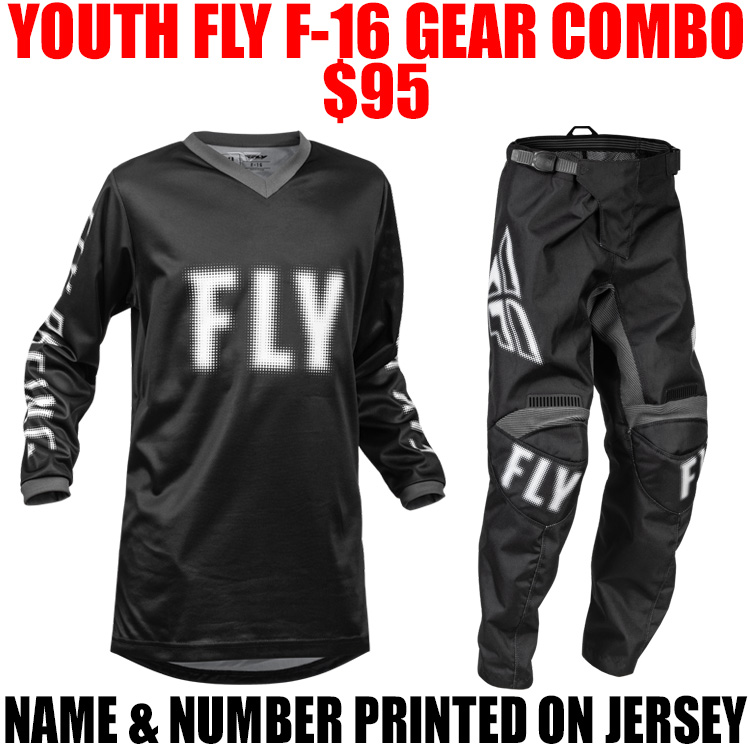2023 FLY RACING YOUTH F16 GEAR COMBO BLACK - Pro Style MX