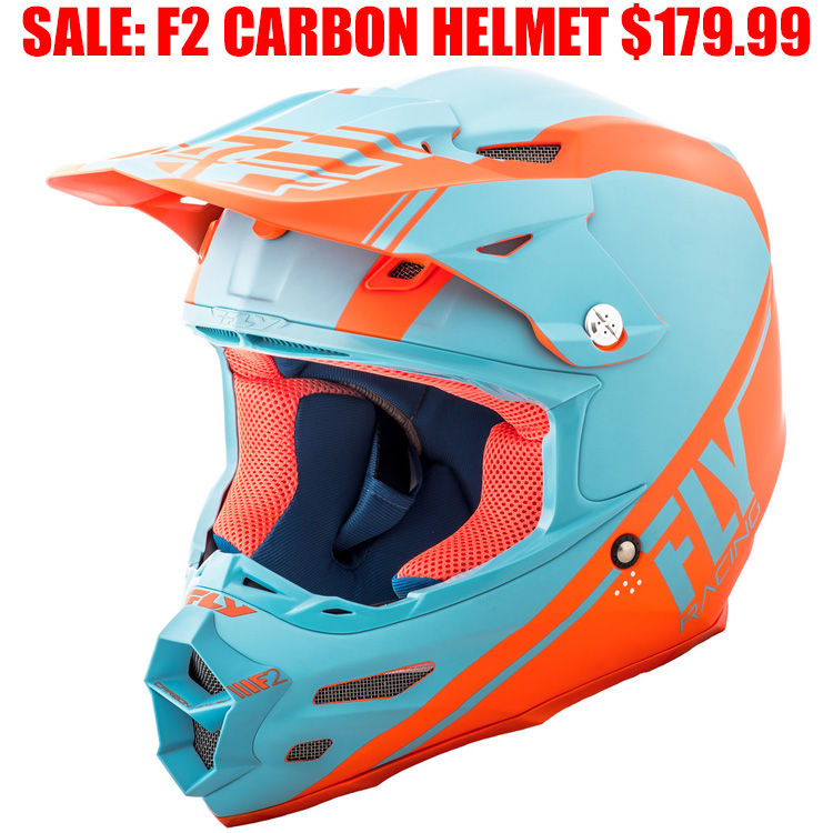 FLY F2 CARBON HELMET REWIRE LIGHT BLUE/ ORANGE - Pro Style MX