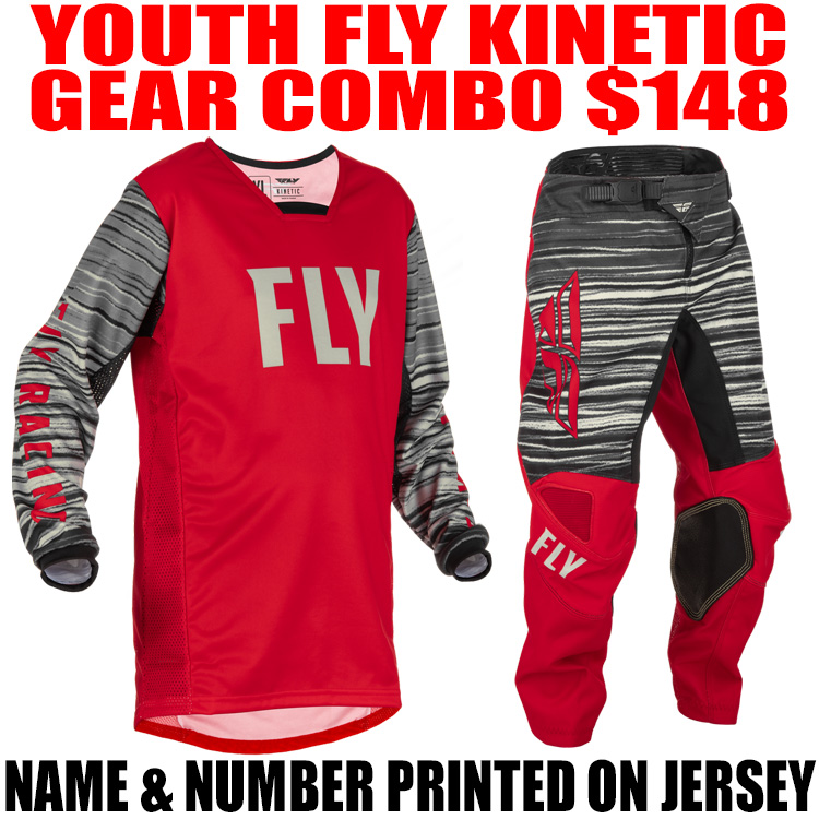 2022 YOUTH FLY KINETIC WAVE GEAR COMBO RED/ GRAY - Pro Style MX