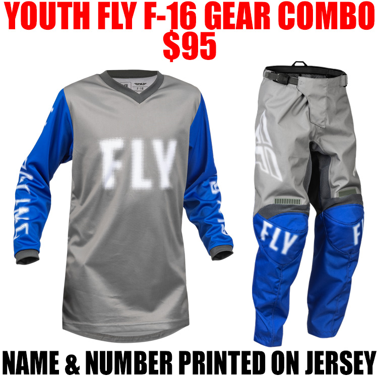 2023 FLY RACING YOUTH F16 GEAR COMBO BLUE/ GRAY - Pro Style MX