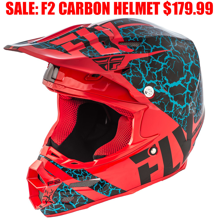 FLY F2 CARBON HELMET FRACTURE RED/ LIGHT BLUE - Pro Style MX