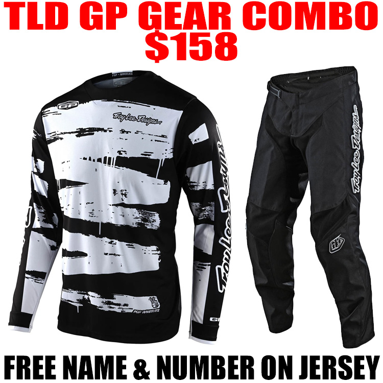 TLD GP BRUSHED GEAR COMBO BLACK/ WHITE/ MONO PANTS - Pro Style MX