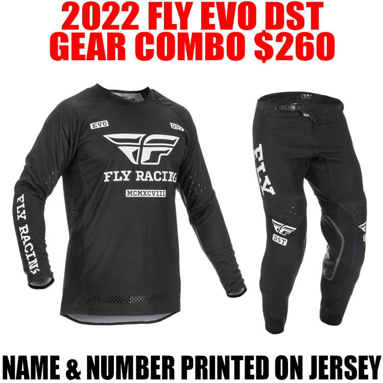 2022 FLY RACING EVO DST GEAR COMBO BLACK/ WHITE - Pro Style MX